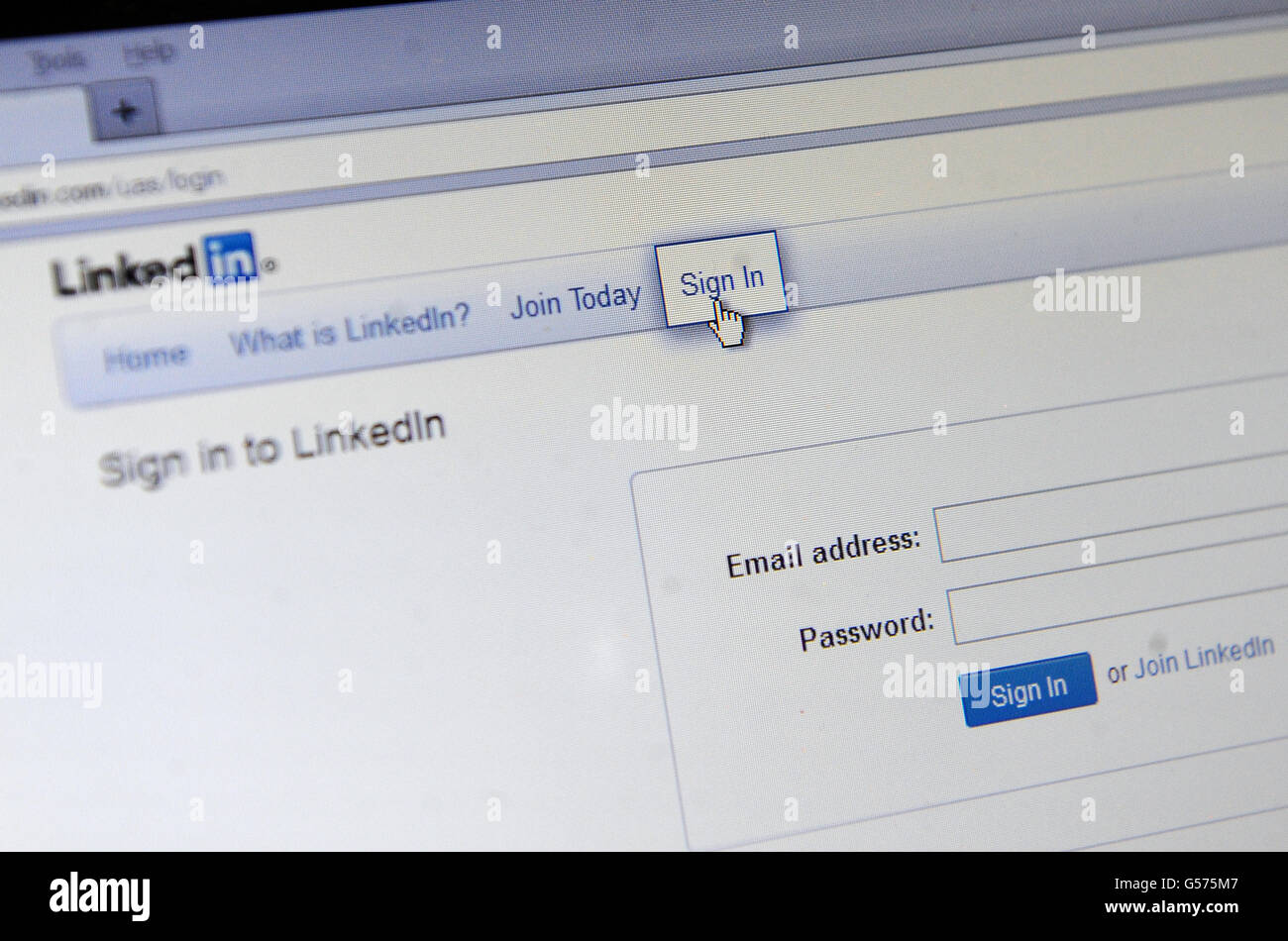 A general view of the sign in screen for the LinkedIn website Stock ...