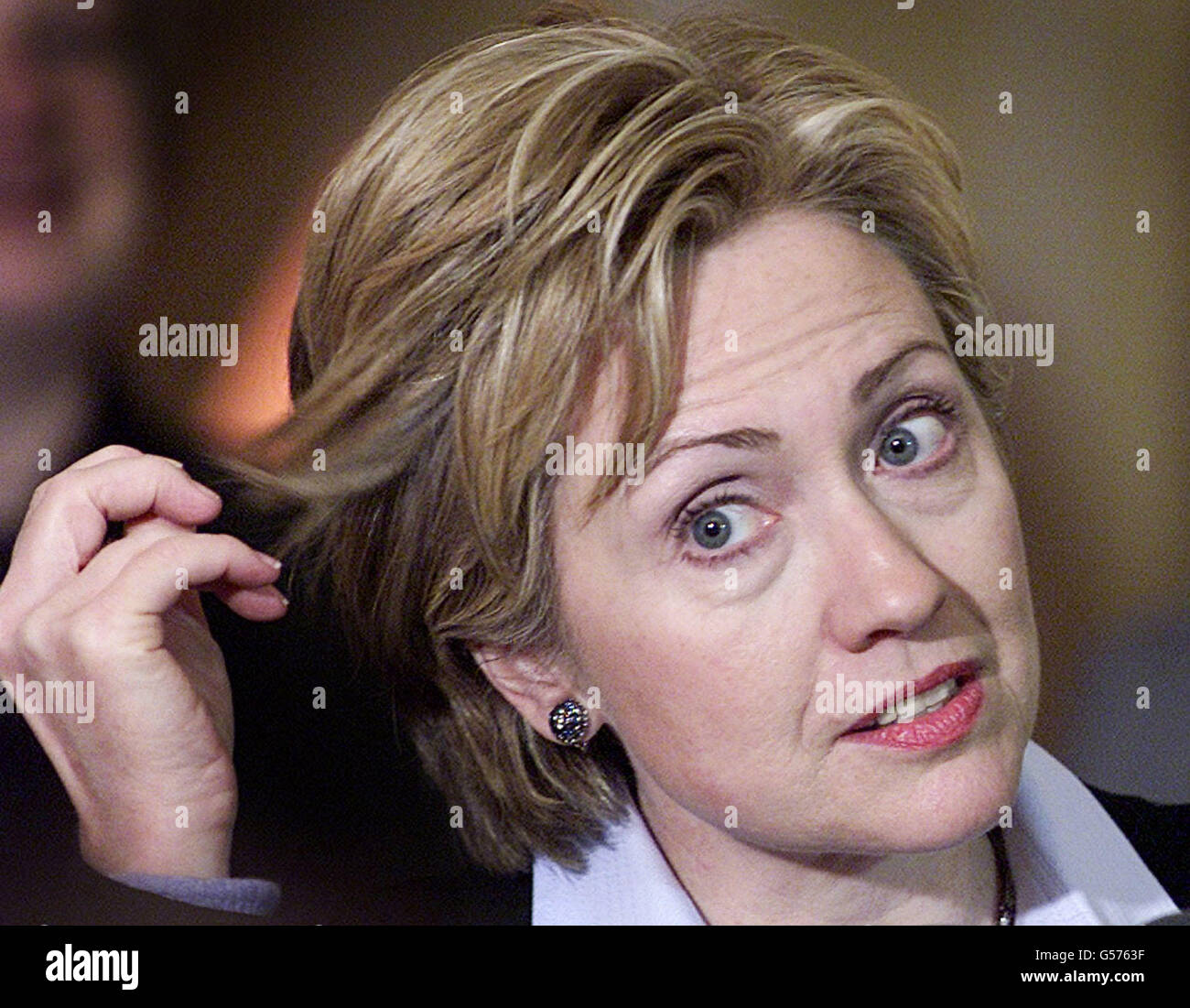 Hillary Rodham Clinton, wife of U.S. President Bill Clinton, laughs as ...