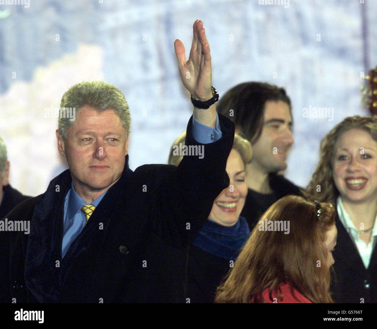 American President Bill Clinton waves to the crowd in Dundalk, Co Louth ...