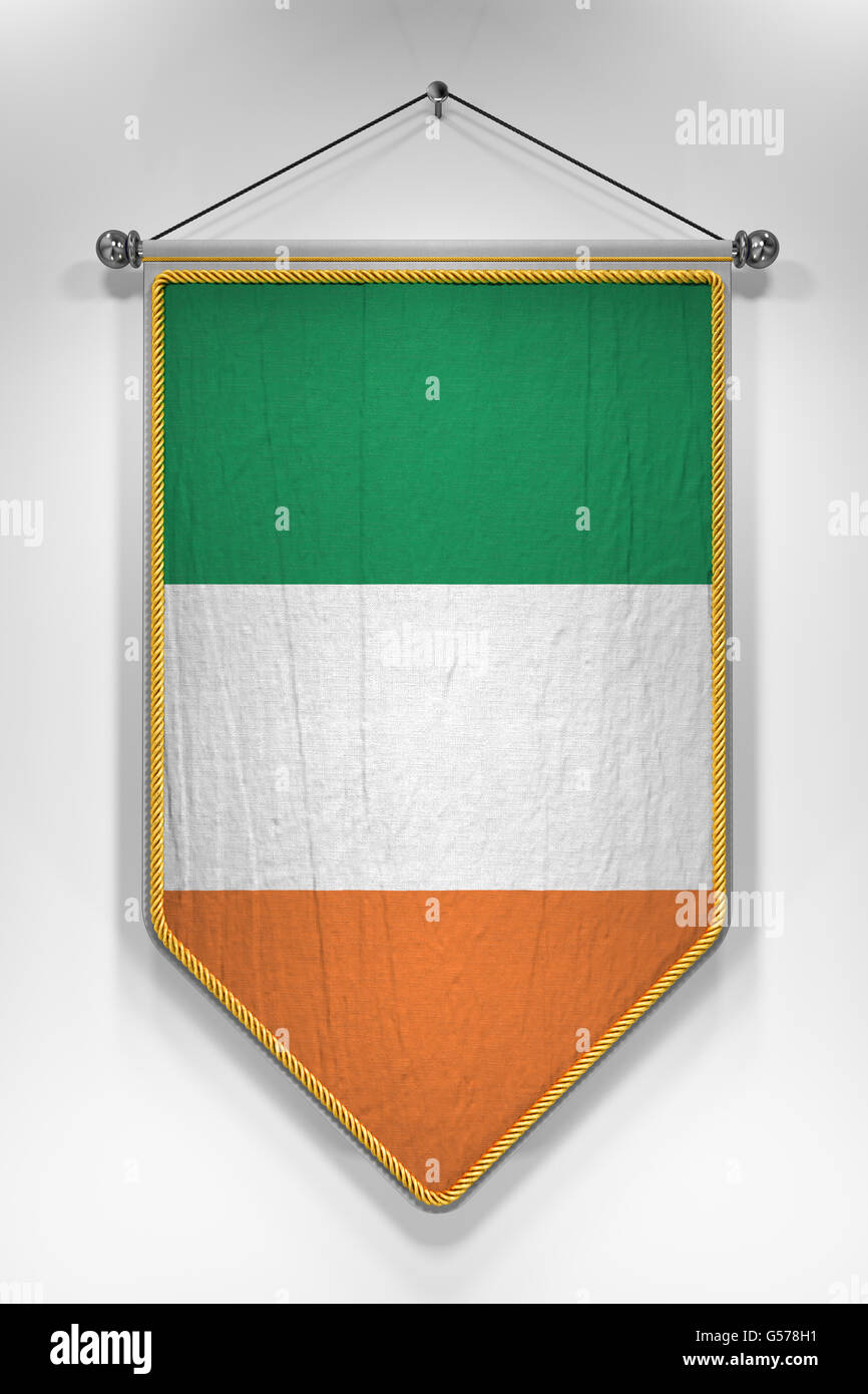 Pennant with Irish flag. 3D illustration with highly detailed texture ...