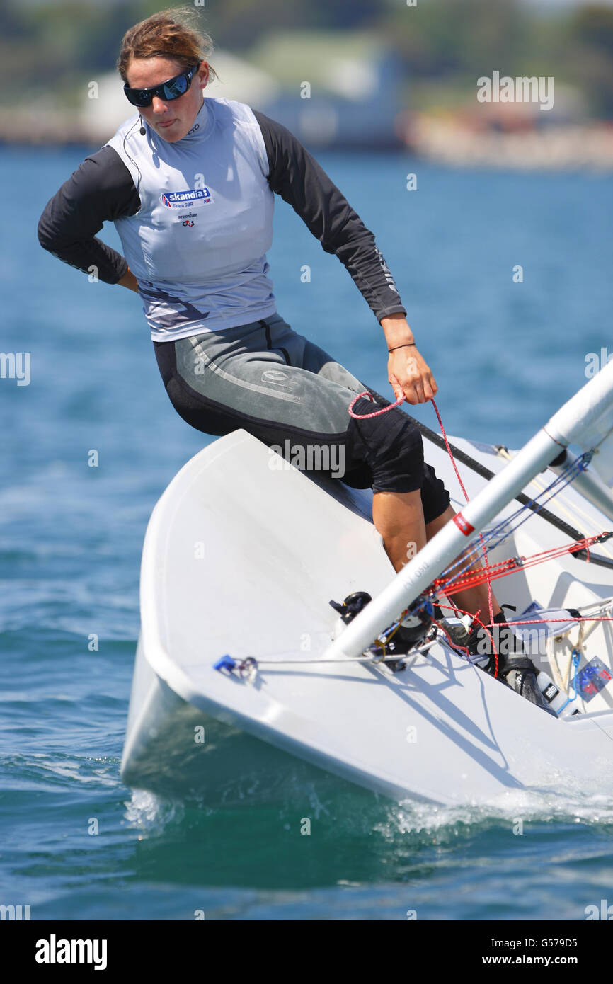 British Olympic Laser Radial sailor Alison Young on the water at the ...