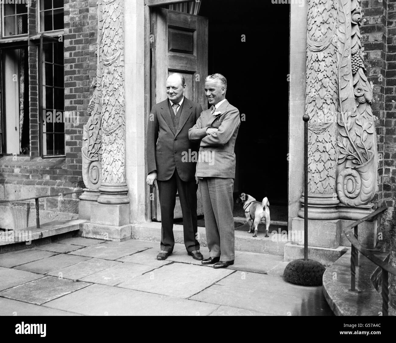 Actor charlie chaplin visiting winston churchill at his home hi-res ...
