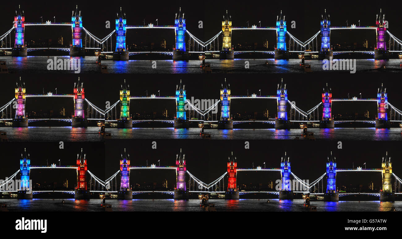 Composite of 12 separate images showing the different colours of Tower ...