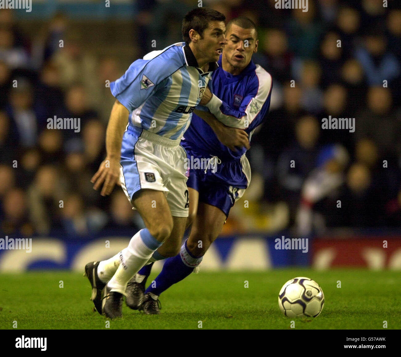 Coventry City's Marc Edworthy (left) and Ipswich Town's Jermaine Wright ...