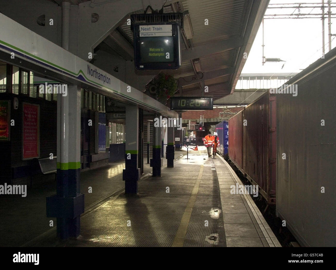 Railtrack engineers inspect damage after a goods train derailment at ...