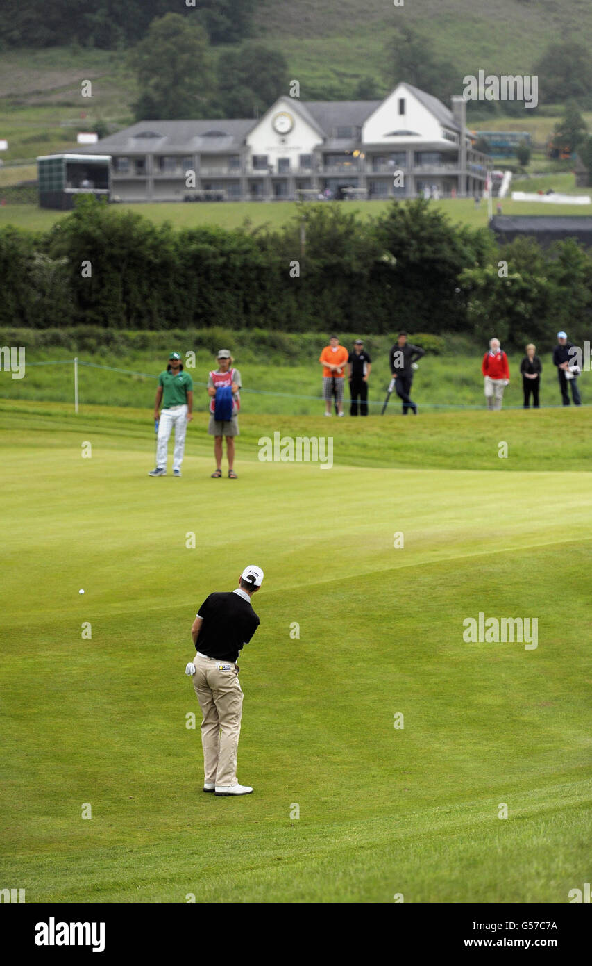 Australia's Scott Strange plays onto the fourth green during day two of ...