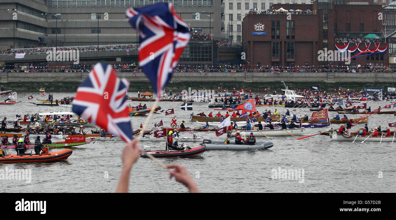 Boats on the River Thames, London, during the Diamond Jubilee Pageant ...