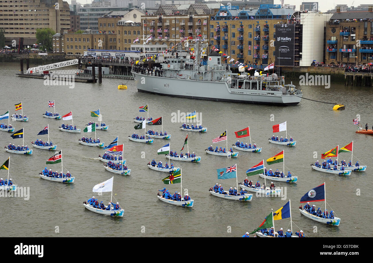 A group of boats with flags during the Diamond Jubilee River Pageant ...