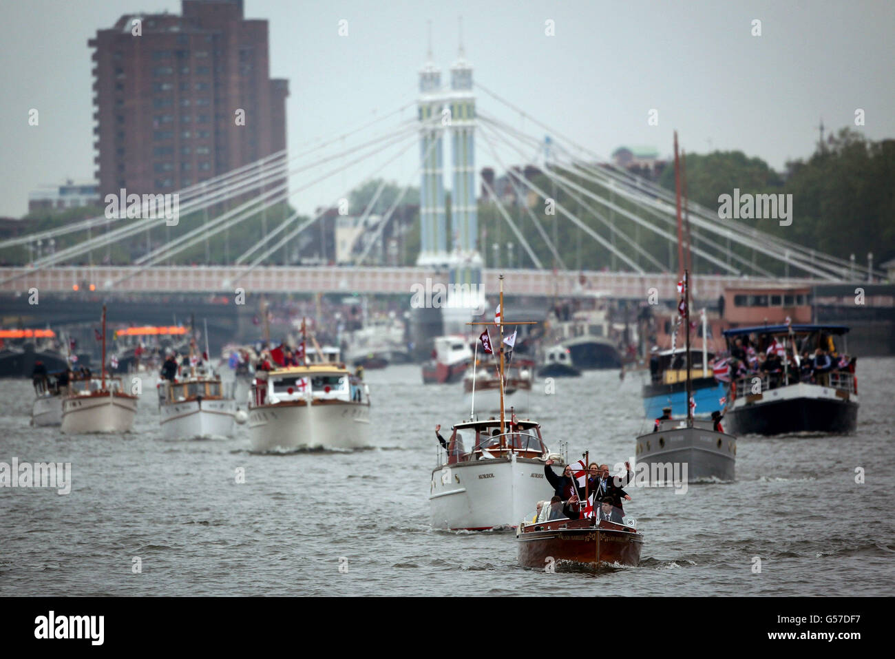 Boats during the Diamond Jubilee River Pageant on the River Thames ...