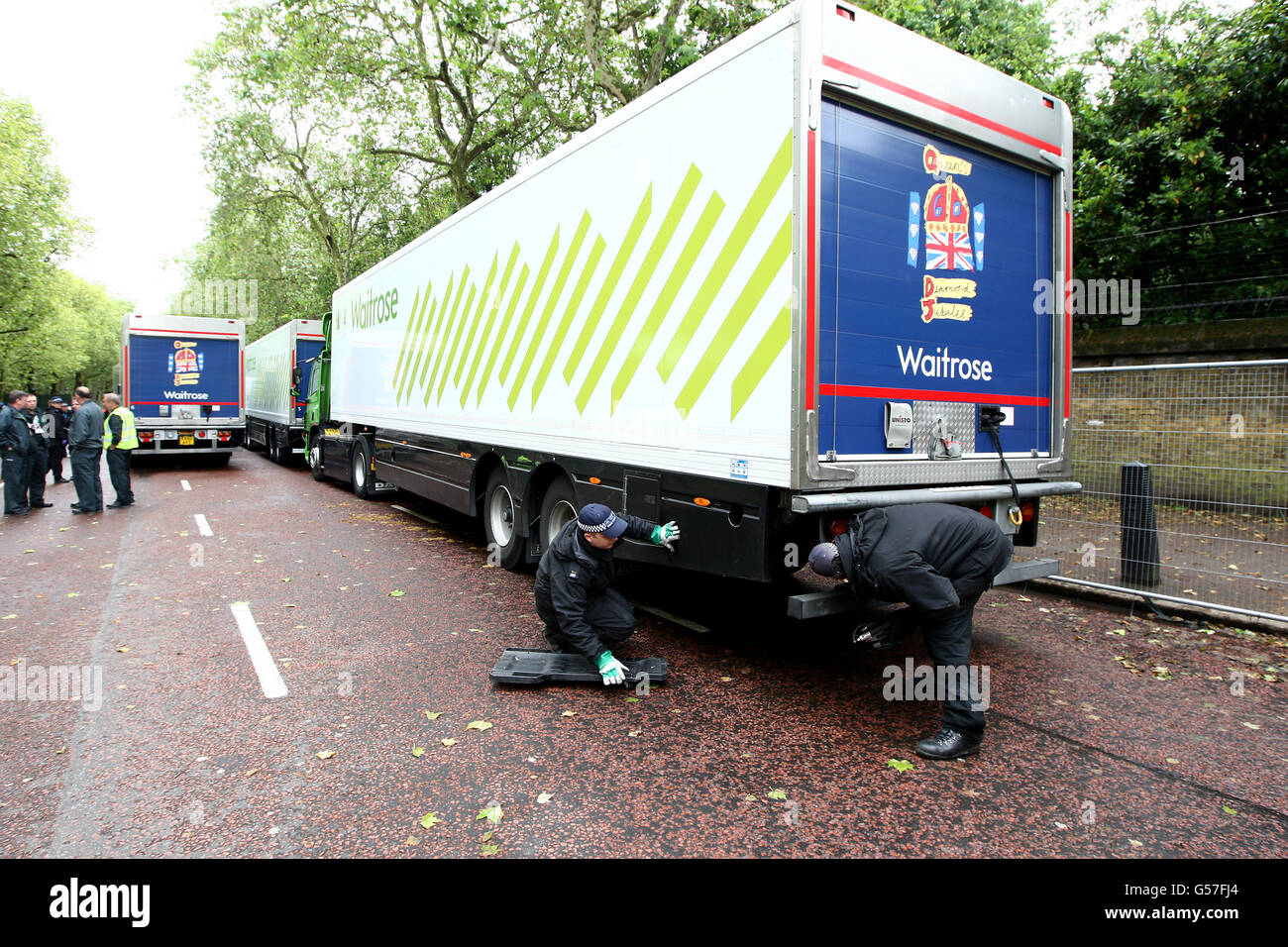 A convoy of Waitrose lorries containing the 10,000 picnics for today's ...