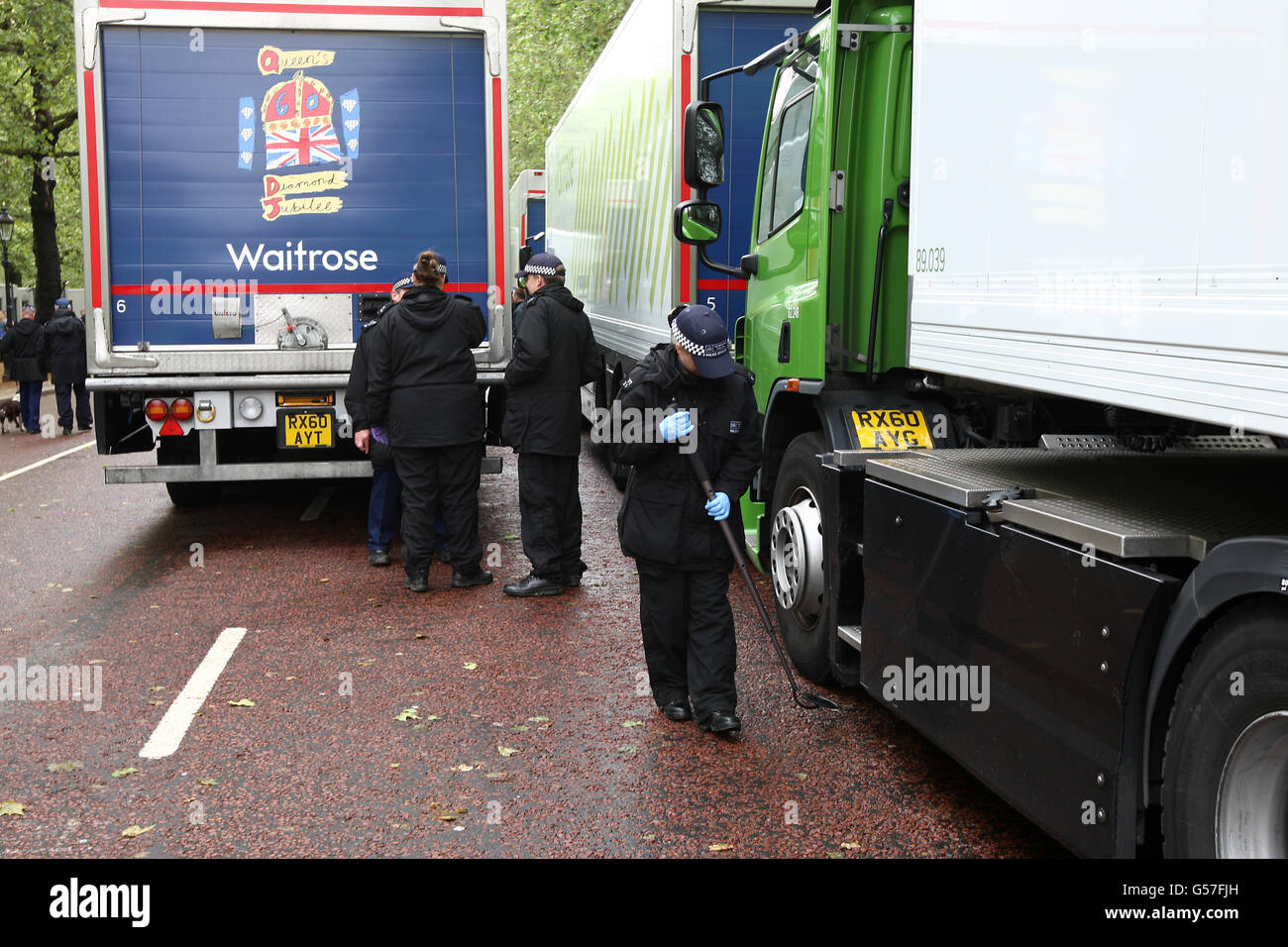 A convoy of Waitrose lorries containing the 10,000 picnics for today's ...
