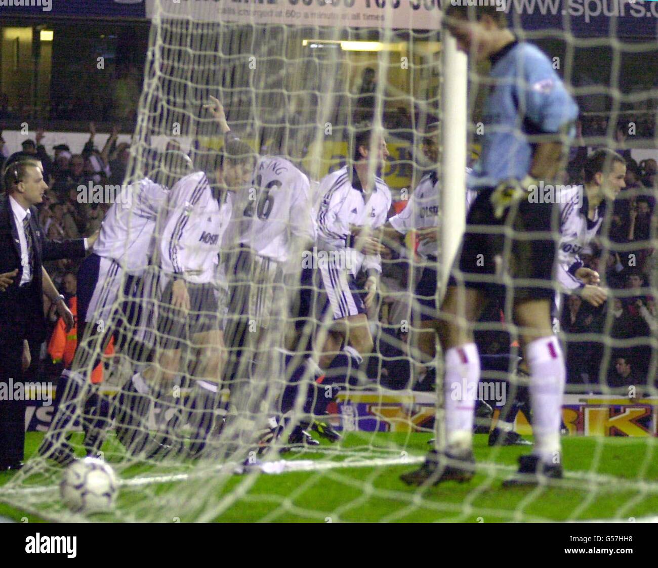 Tottenham Hotspur players celebrate their opening goal by Sergei Rebrov ...