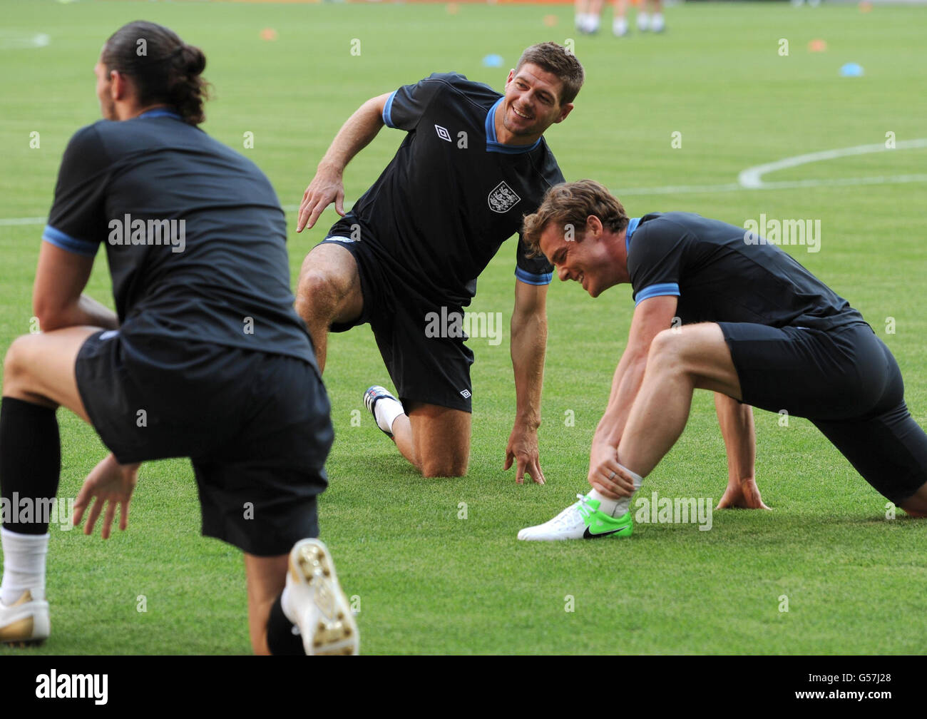Andy carroll centre and steven gerrard during training hi-res stock ...