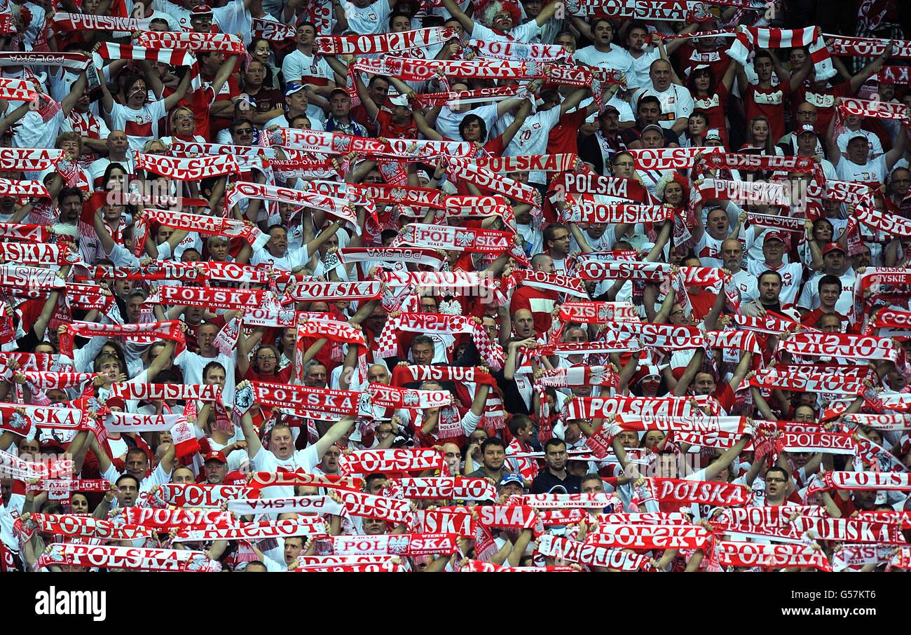 Poland fans show support for their team in the stands hi-res stock ...