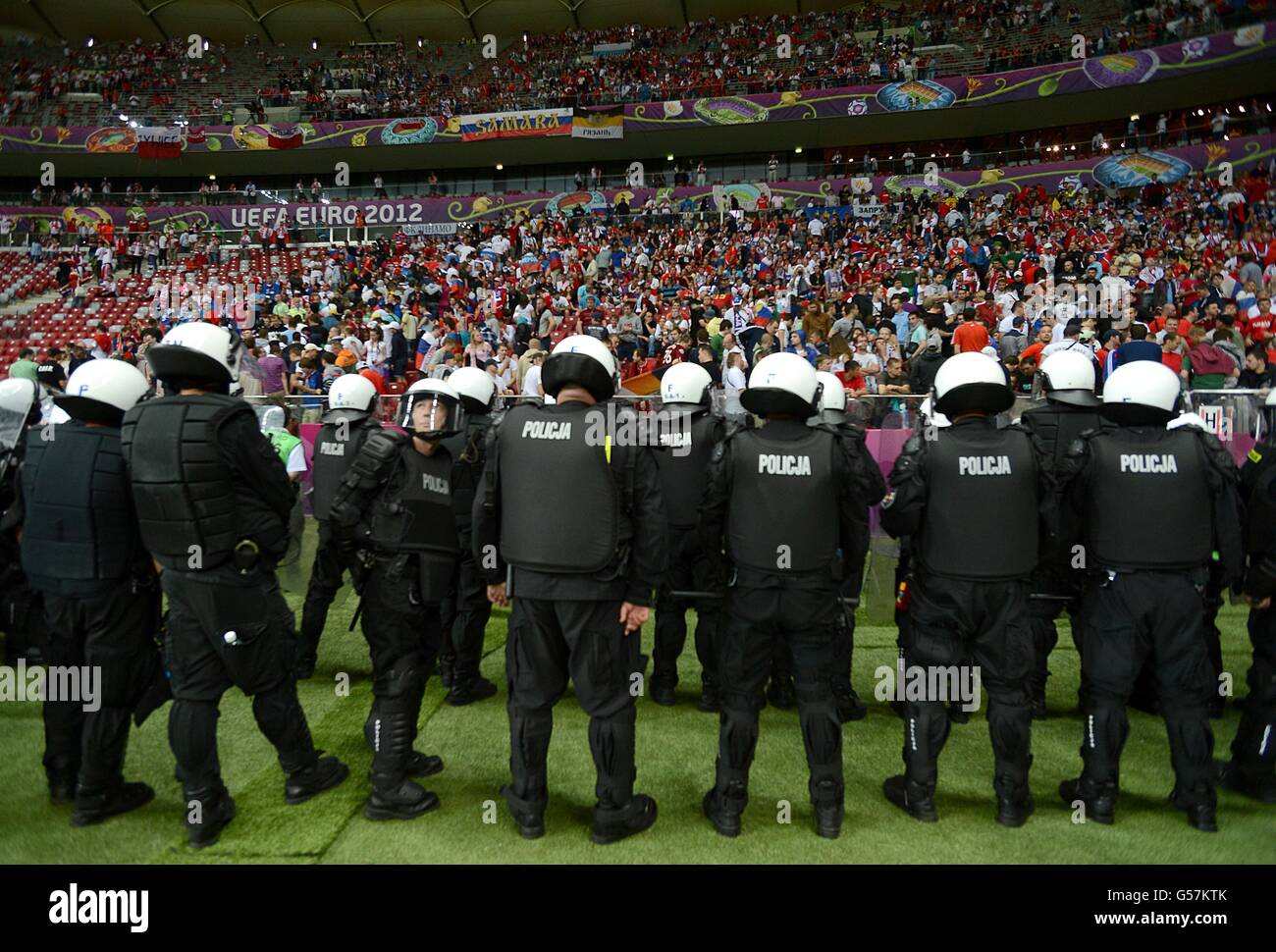 Riot police on the pitch after the final whistle hi-res stock ...