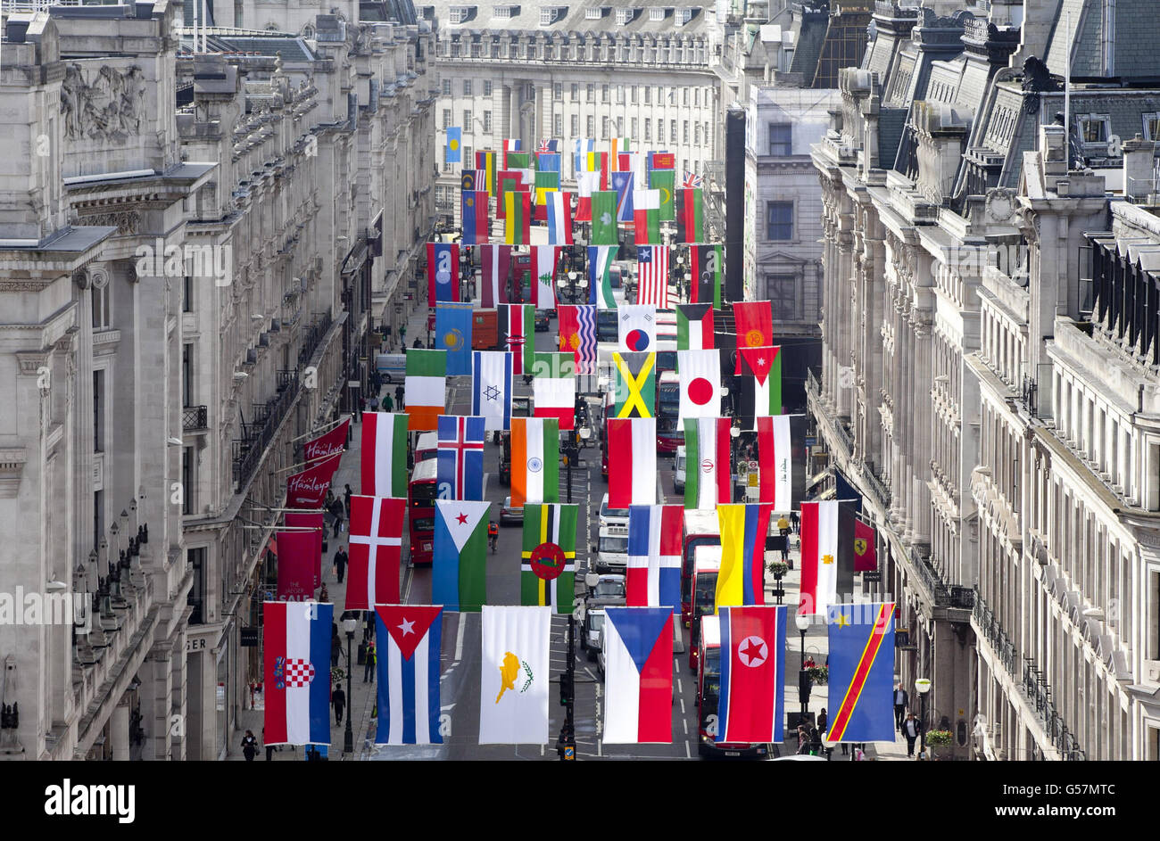 Regent Street in London fly flags from around the globe as it welcomes ...