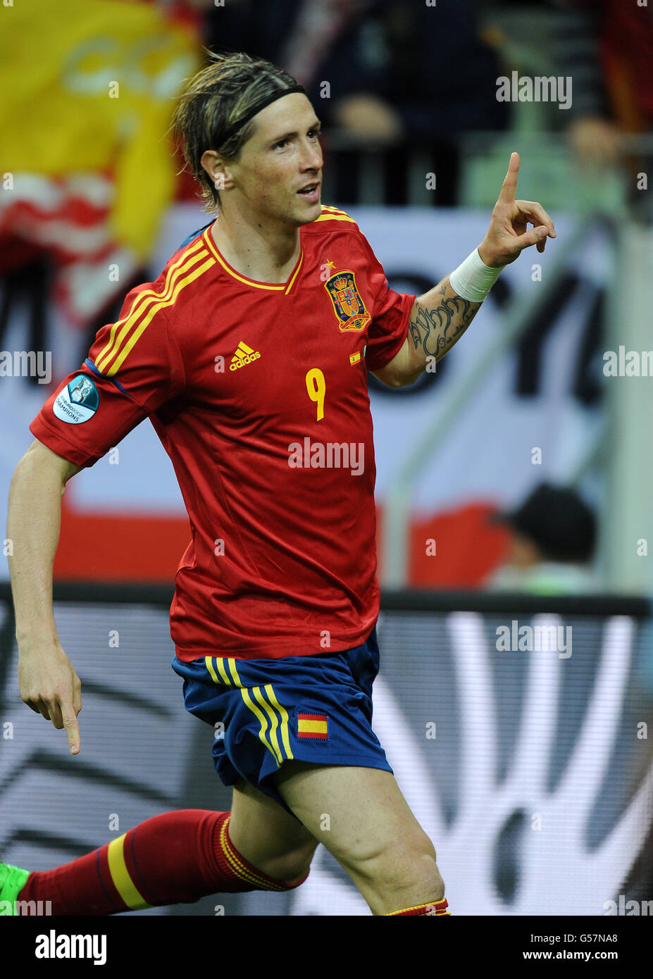 Spain's Fernando Torres celebrates after scoring their first goal Stock ...