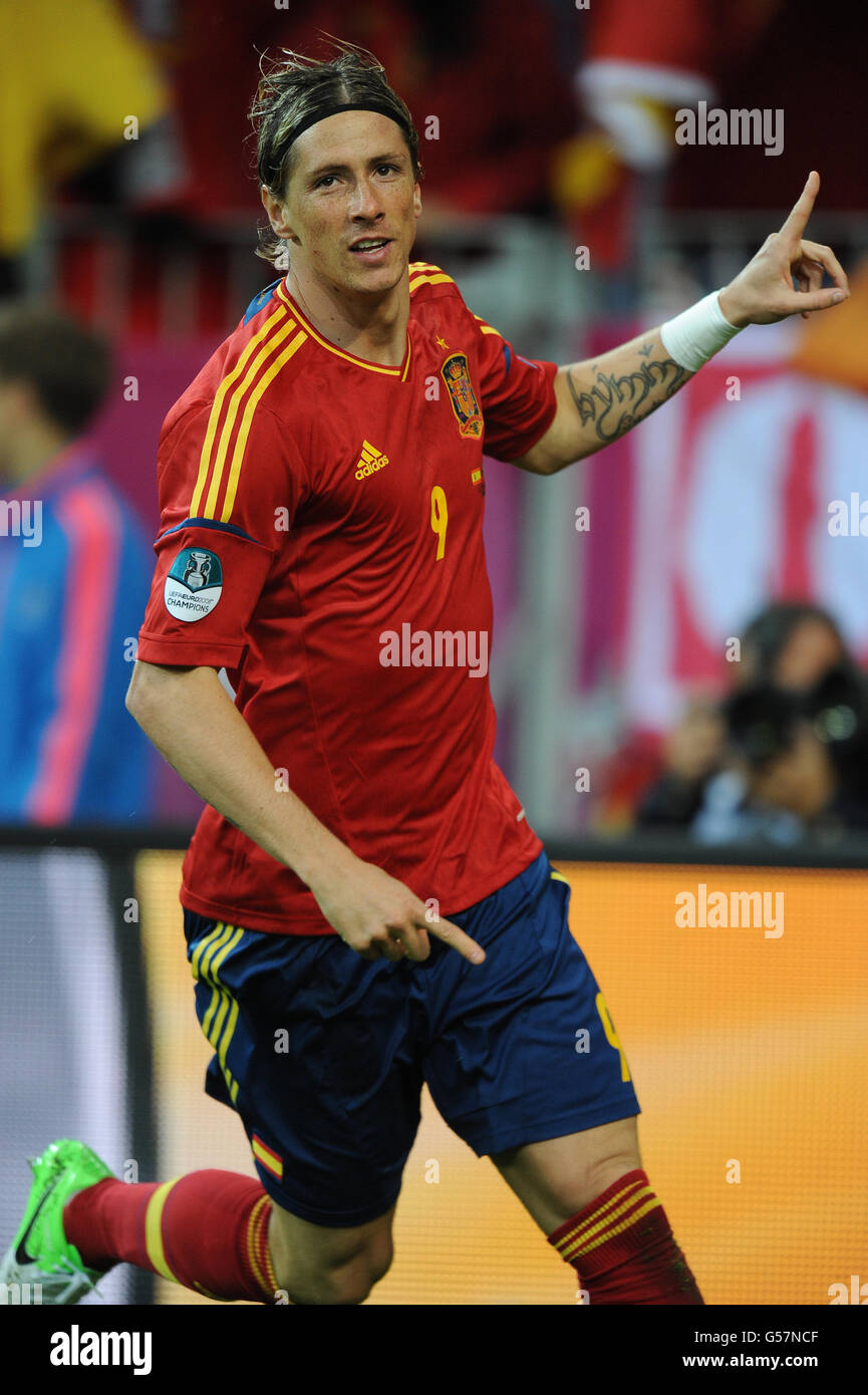Spain's Fernando Torres celebrates after scoring their first goal Stock ...
