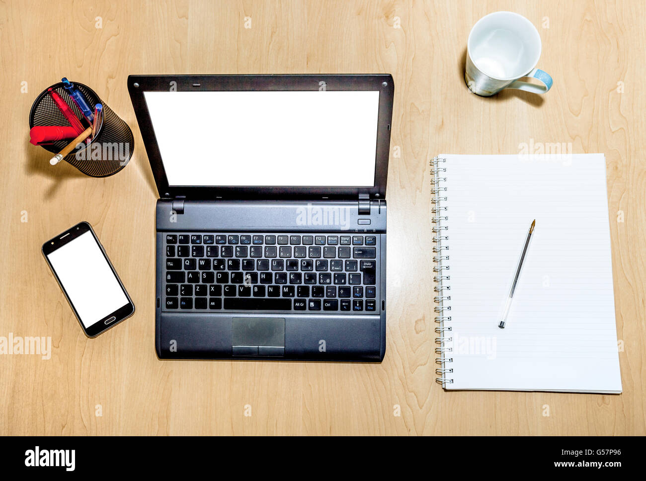 Business desk with laptop Stock Photo - Alamy