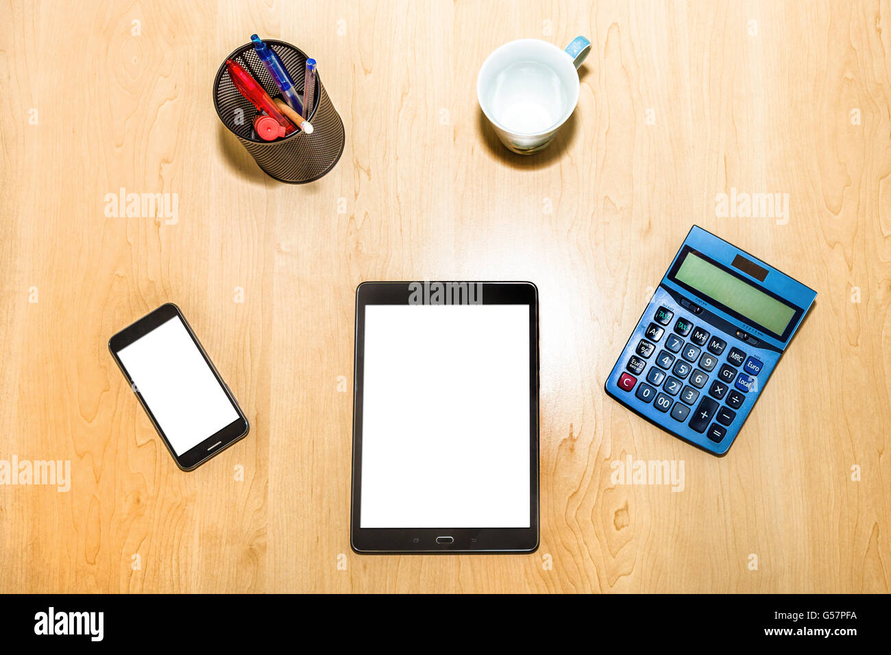 Desk wooden aerial hi-res stock photography and images - Alamy
