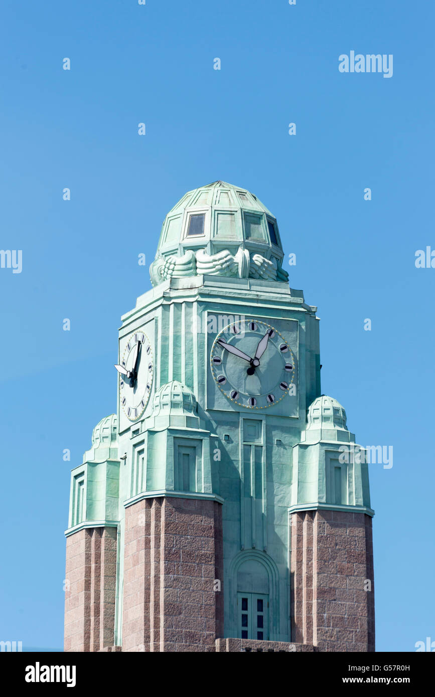 Clock tower of Helsinki central railway station. Finland Stock Photo ...