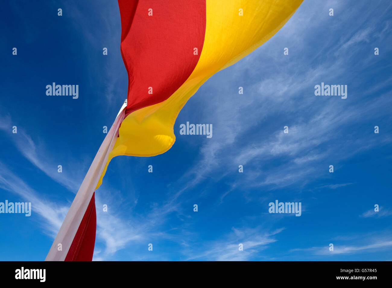 RNLI Lifeguard safety flags, Porthkidney Beach Stock Photo - Alamy