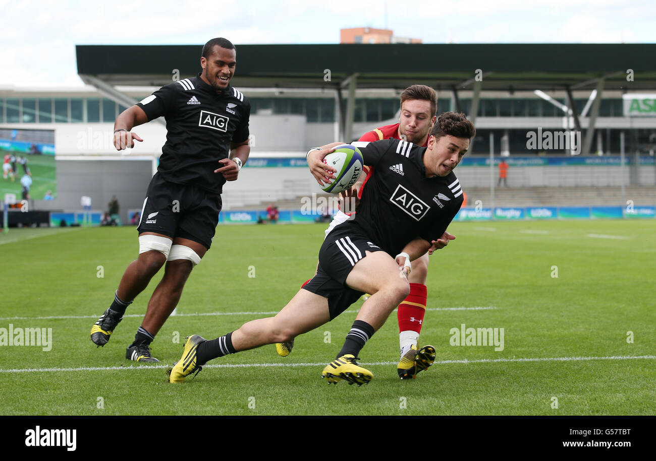 New Zealand's Caleb Makene scores a try during the Under 20's Rugby ...