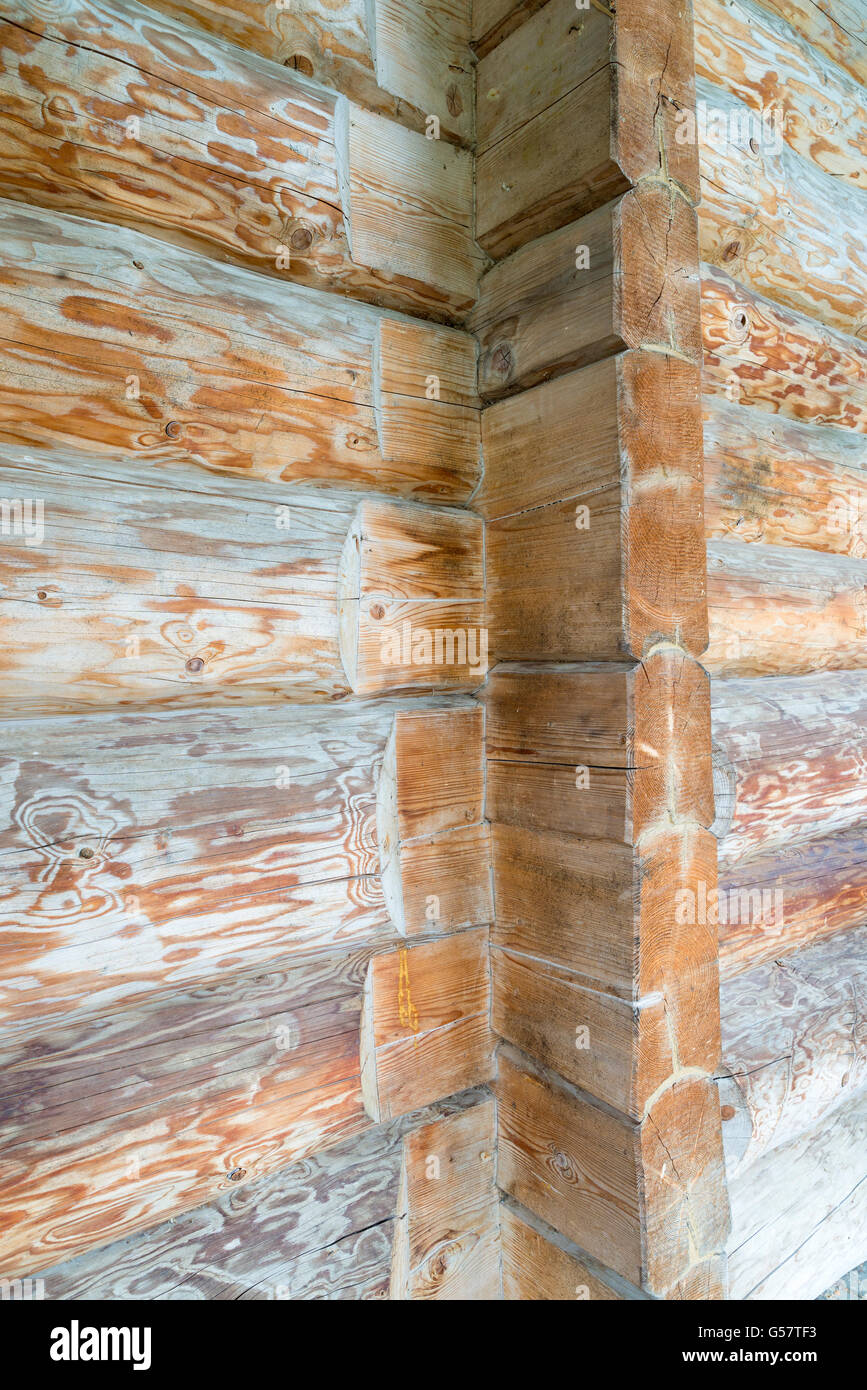 logs on the wall of a log cabin Stock Photo - Alamy