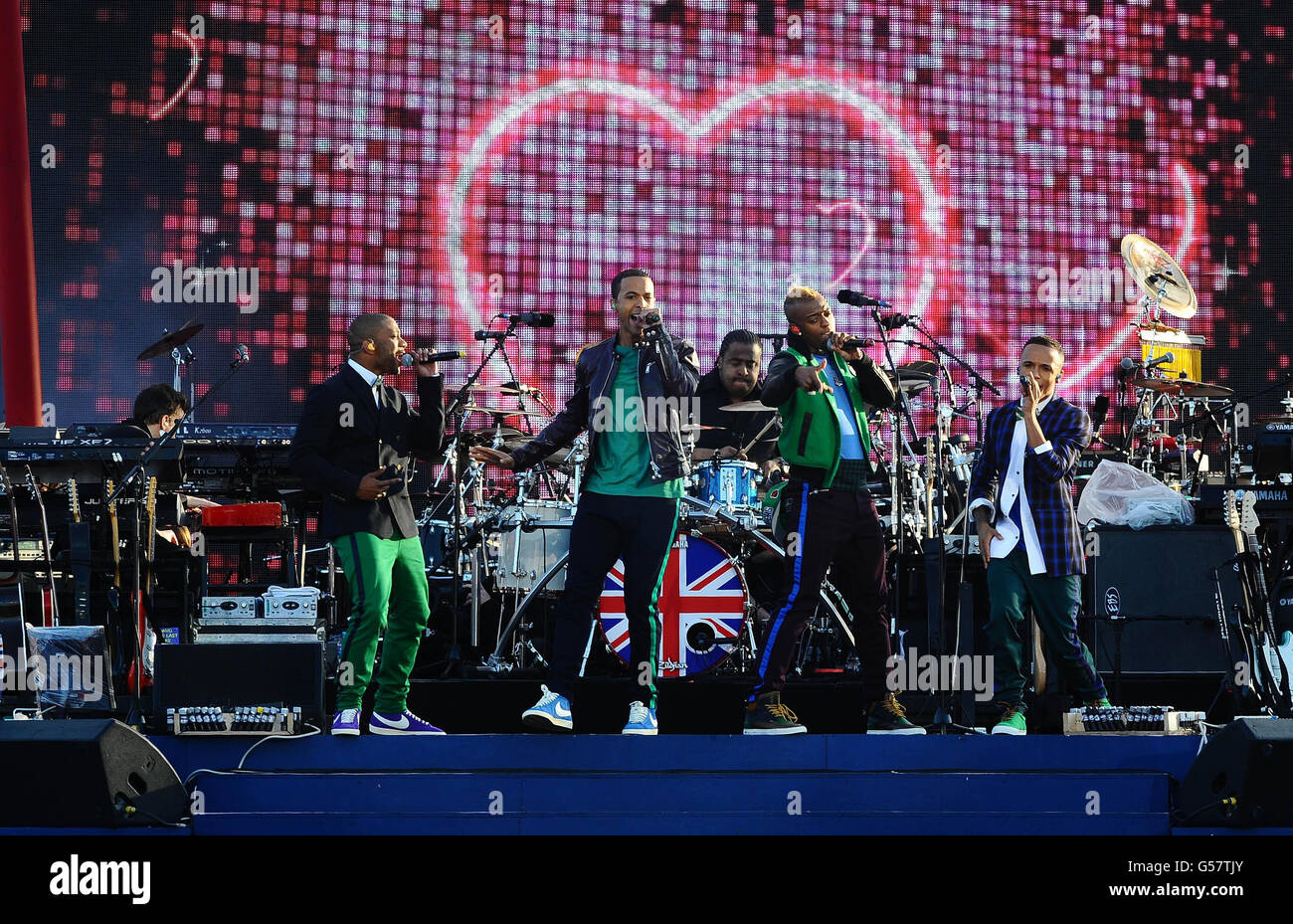 JLS on stage outside Buckingham Palace during the Diamond Jubilee ...
