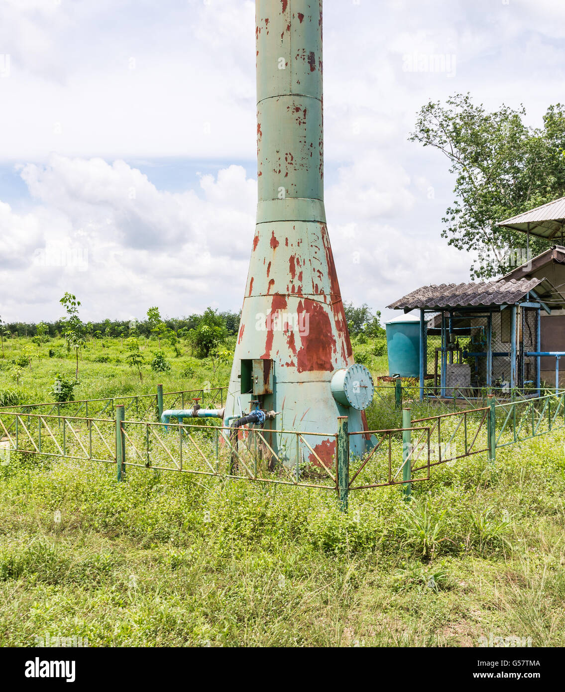 Small pump station under the old water tank for the rural waterworks ...