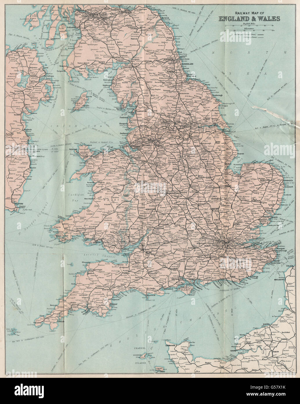 RAILWAY MAP OF ENGLAND & WALES. Vintage map plan. Great Britain, 1930 ...