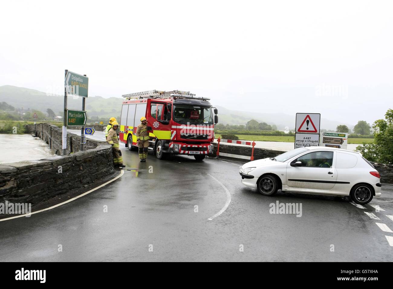 The A487 into Machynlleth in Powys, Wales is blocked by the fire ...
