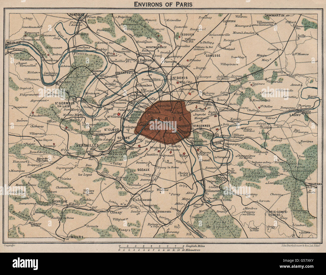 PARIS ENVIRONS. Showing forts fortifications railways. Vintage map plan ...