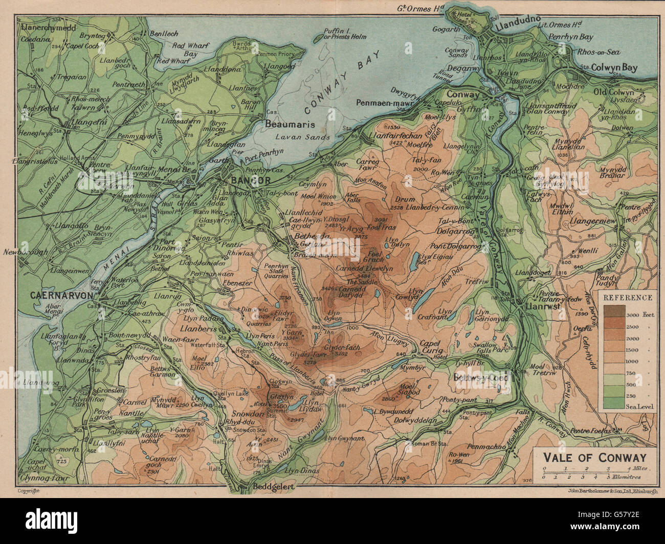 VALE OF CONWY CONWAY. Vintage map. Bangor Caernarvon Betws-y-Coed ...