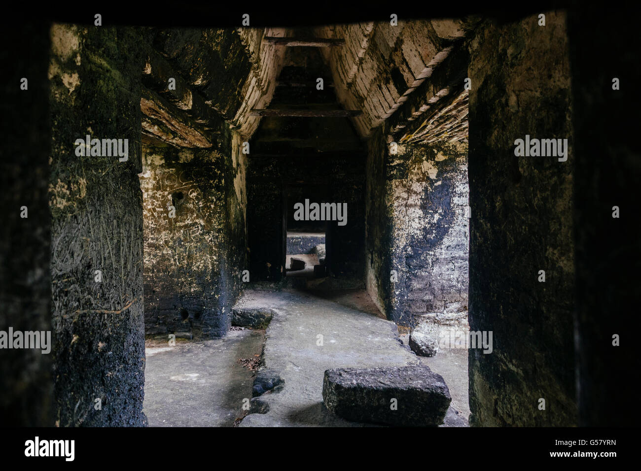 A worn hallway in the Plaza of the Seven Temples in the Mundo Perdido ...