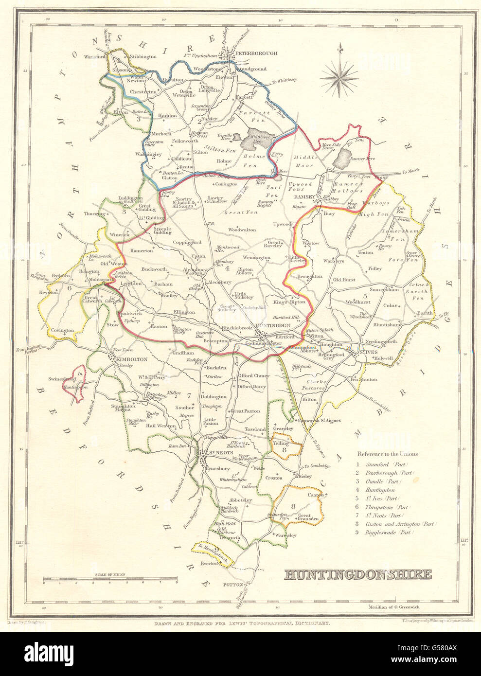 HUNTINGDONSHIRE: Hunts: Lewis: Original Outline Colouring, 1849 antique ...