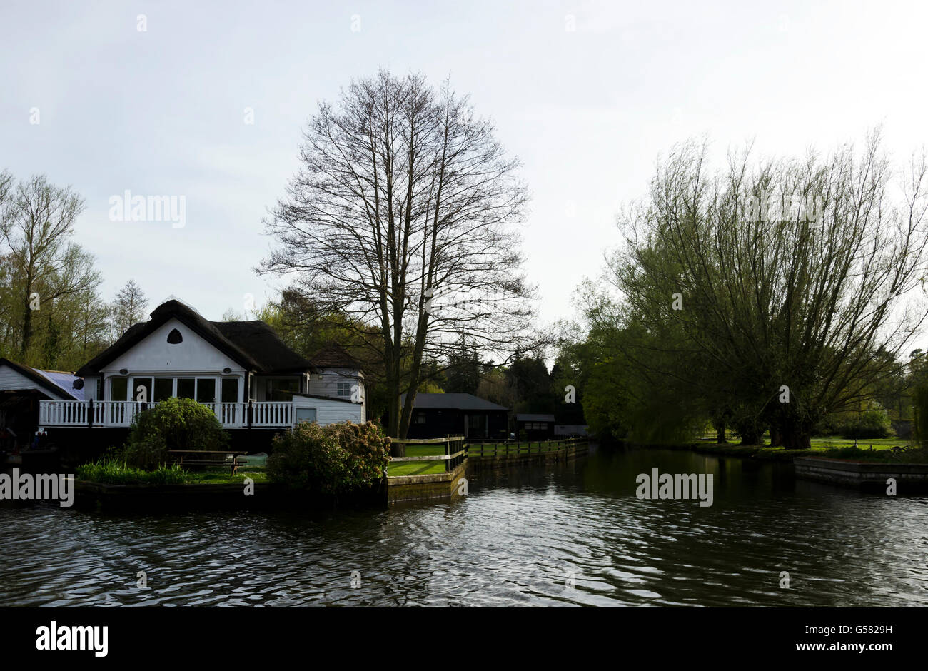 Attractive riverside thatched chalet by a quiet inlet near Horning on ...