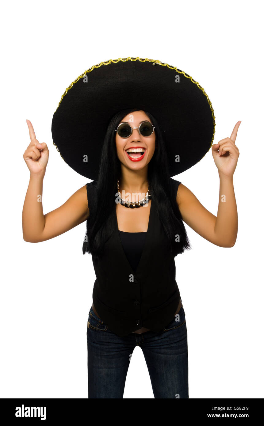 Young mexican woman wearing sombrero isolated on white Stock Photo - Alamy