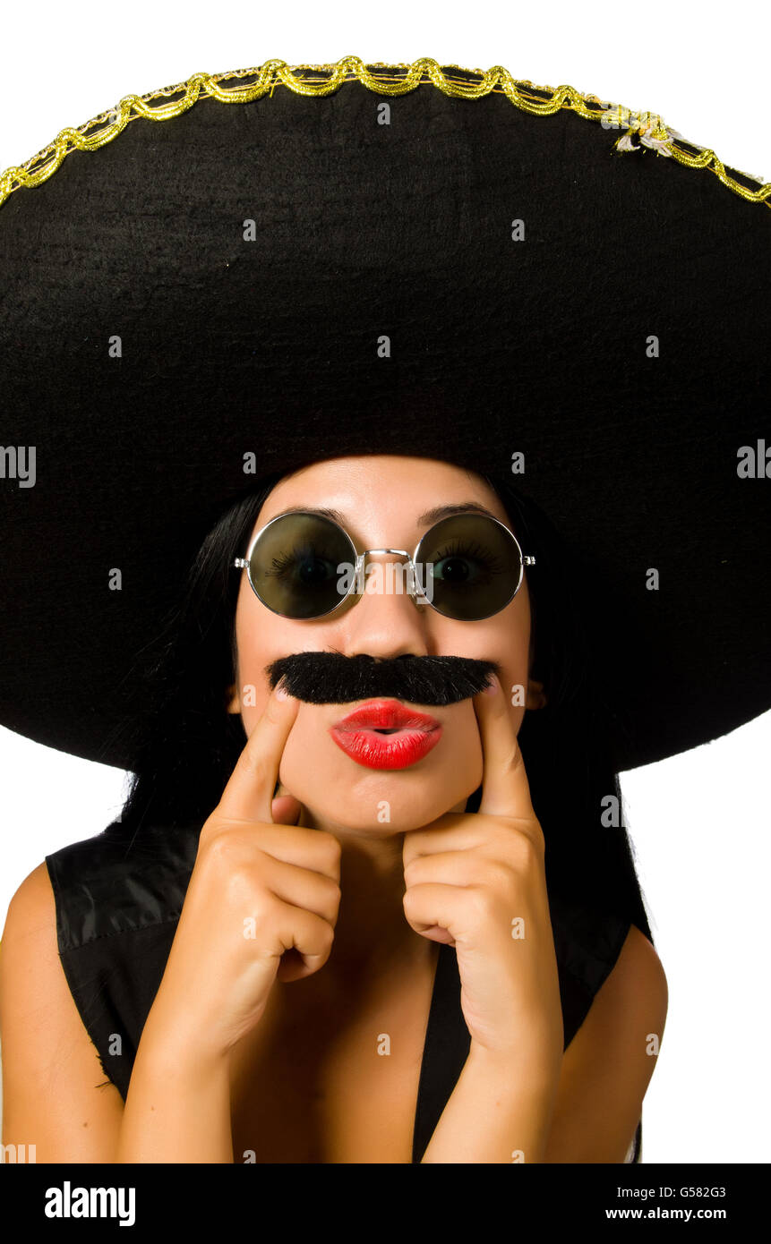Young mexican woman wearing sombrero isolated on white Stock Photo - Alamy