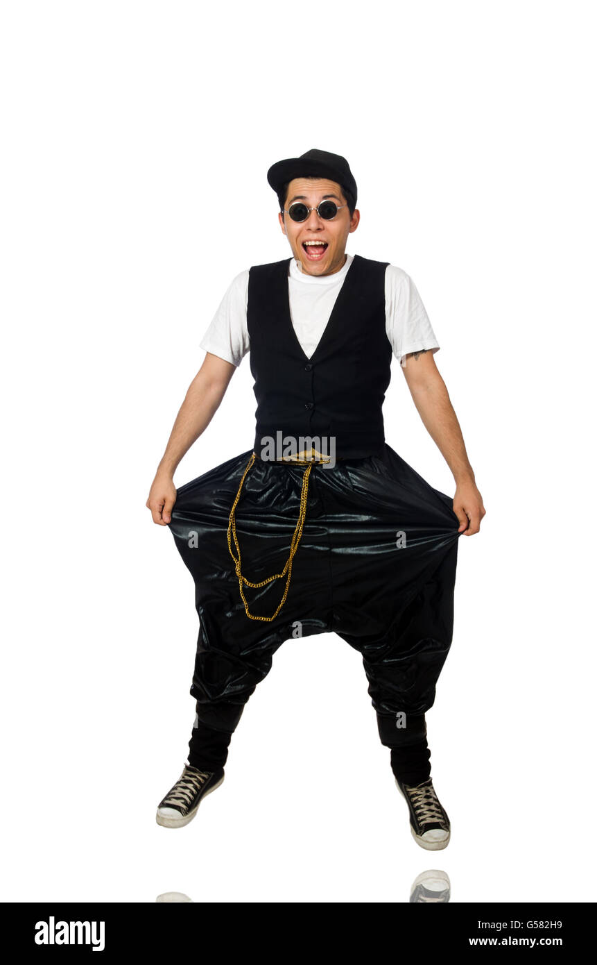 Funny young man dancing isolated on white Stock Photo - Alamy