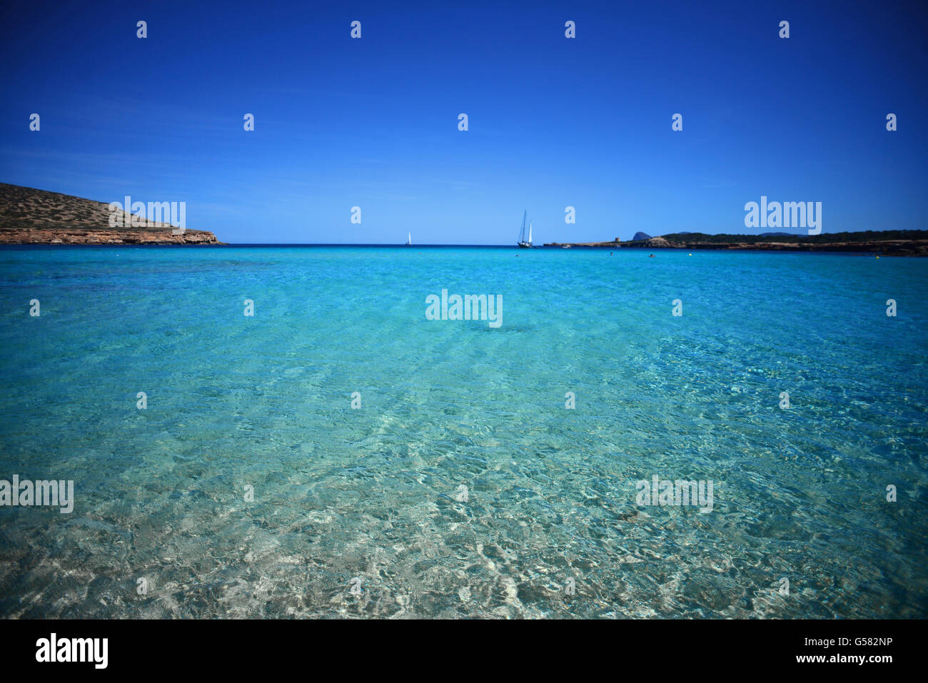 Cala Conta beach (Platges de Comte and Cala Compte) in Ibiza, Balearic ...