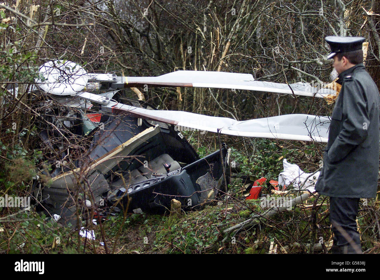 At the wreckage of a helicopter which crashed near enniskillen hi-res ...
