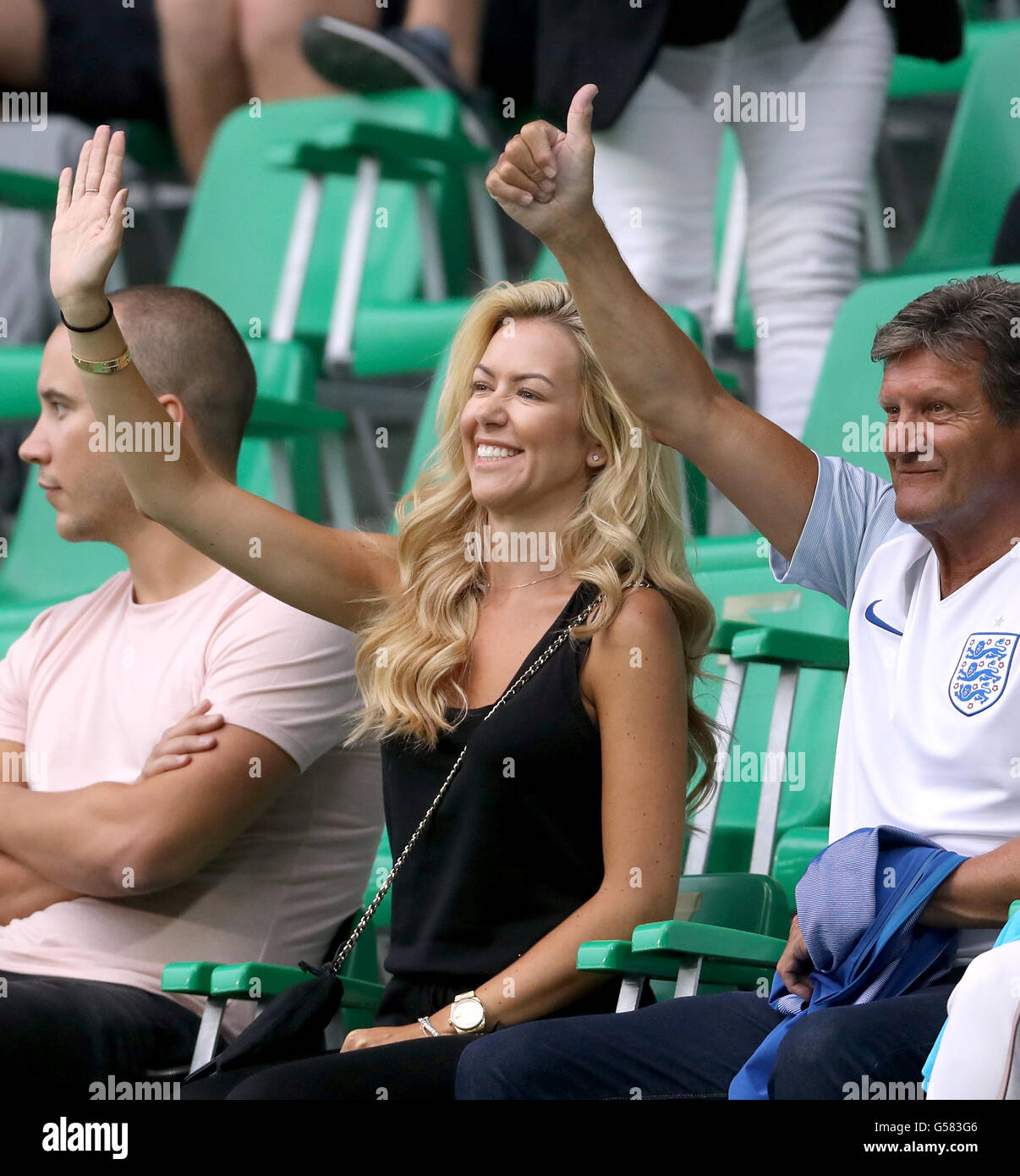 Joe Hart's wife Kimberly (centre) in the stands before the UEFA Euro ...