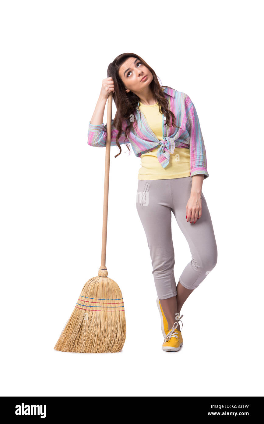 Woman sweeping floor Cut Out Stock Images & Pictures - Alamy