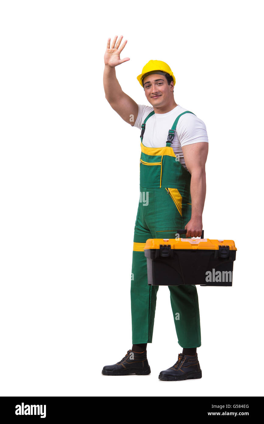 Man with toolbox isolated on the white background Stock Photo - Alamy