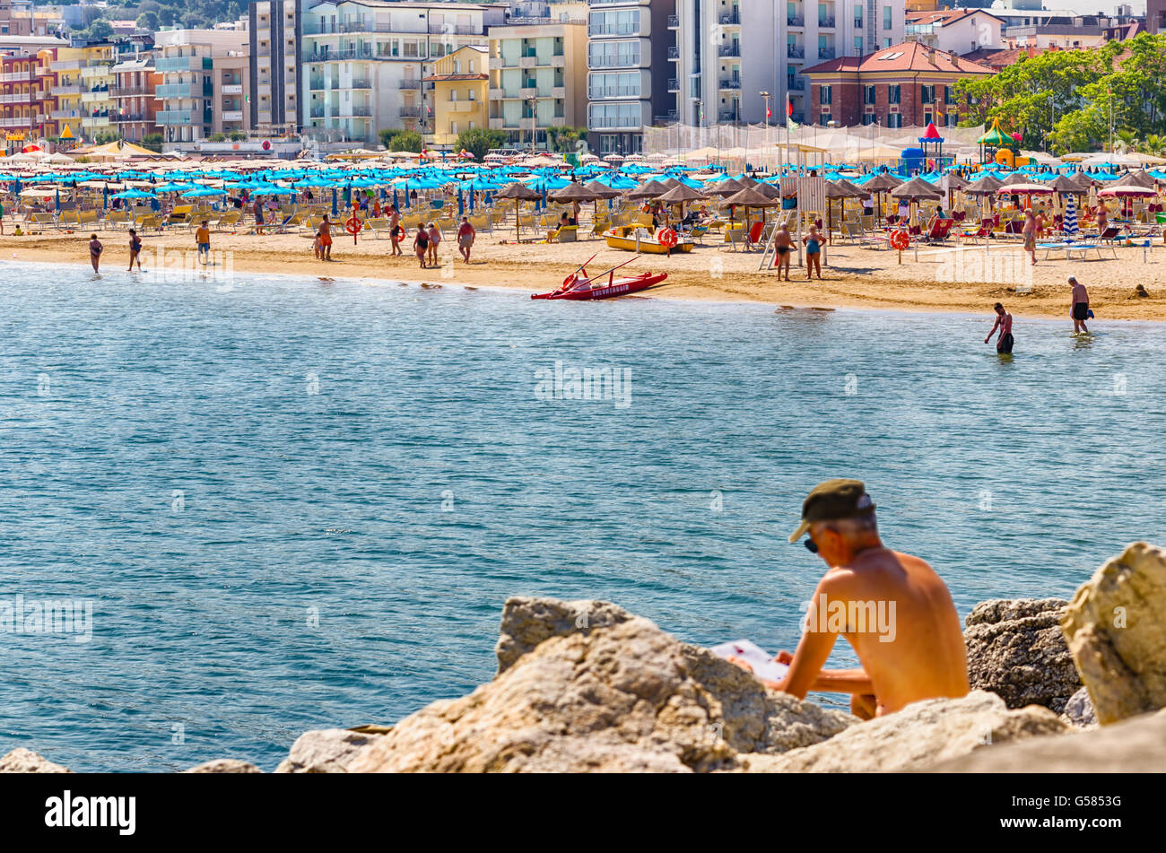 colorful view of seaside resorts of the beaches of the Marche region in ...