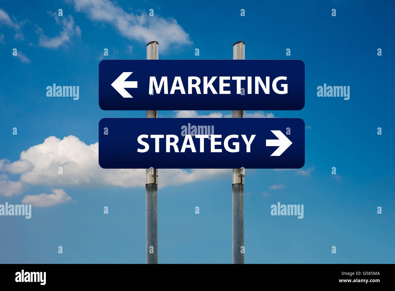 two road signs about marketing and strategy concepts Stock Photo - Alamy