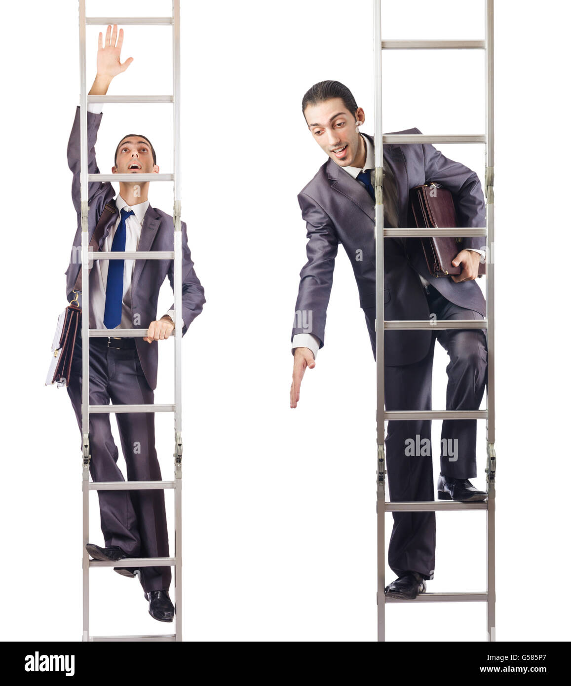 Businessman climbing the ladder isolated on white Stock Photo - Alamy