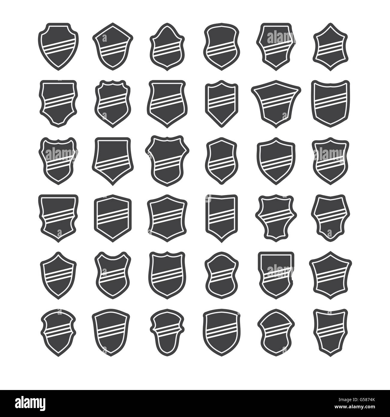 Set Of Heraldic Black Shields With White Stripes Vector Icon