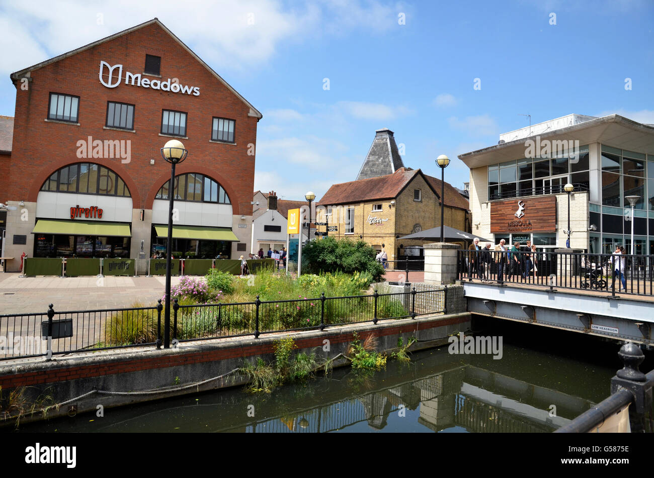 The Meadows shopping area on the River Chelmer in Chelmsford Stock ...